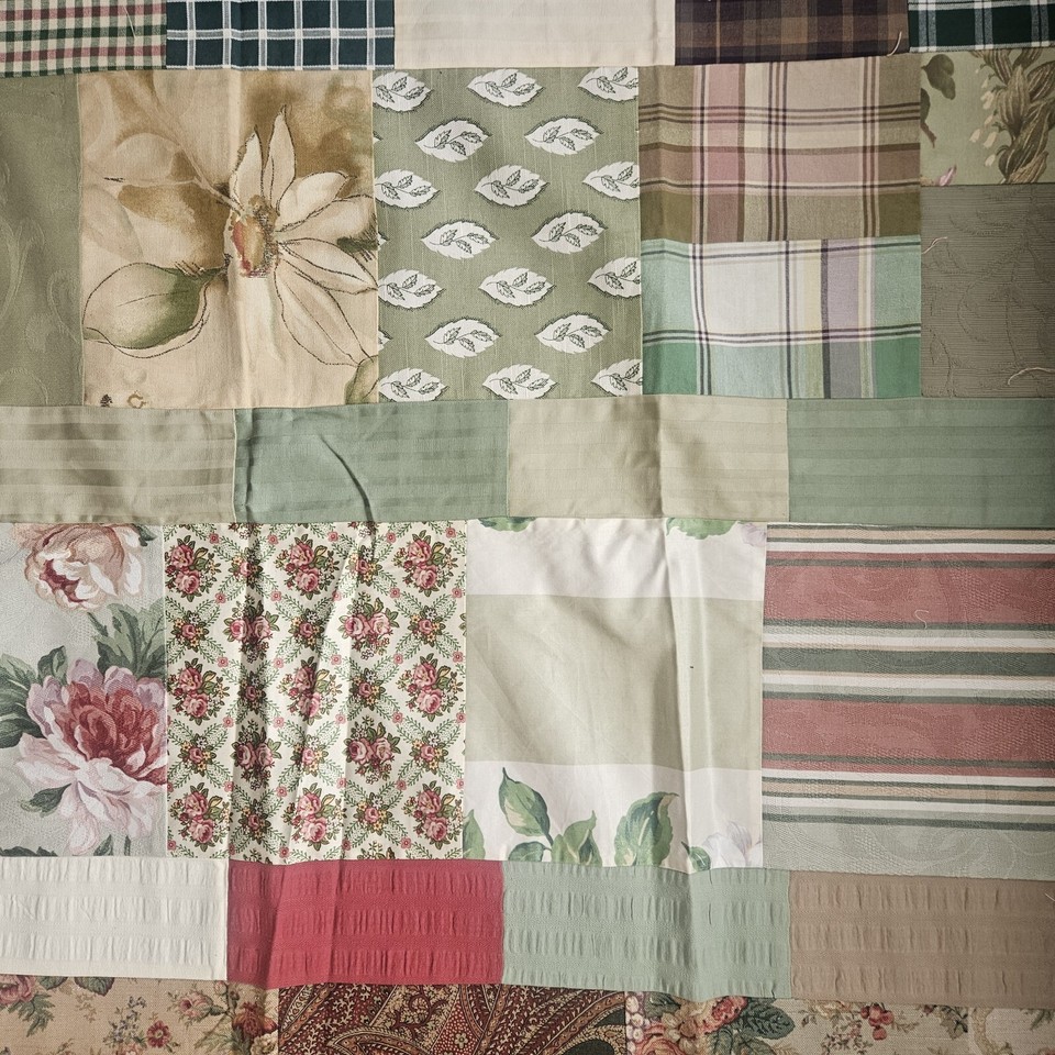 VTG Patchwork Quilt Top Handmade Floral Pieced Material 90"x70 ...