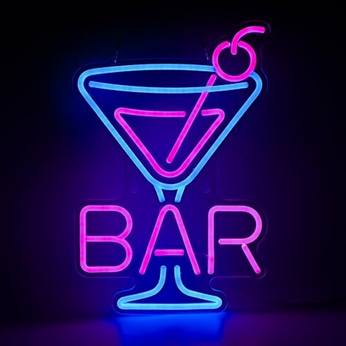 Neon Sign - Martini Glass LED Bar Light, Retro Home Pub Wall Art ...