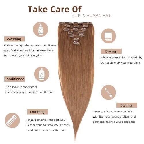 14"-24" Clip In Human Hair Extensions Brazilian Remy Extension Clip On ...
