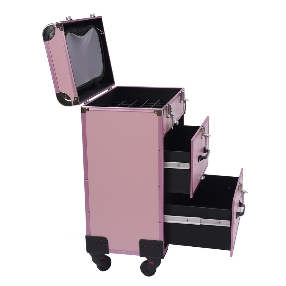 Rolling Makeup Train Case Cosmetic Trolley Aluminum Makeup Storage ...