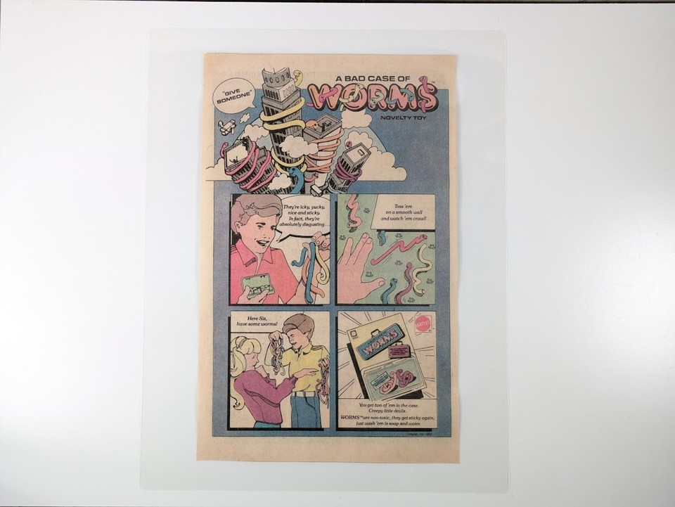 1982 A Bad Case of Worms Sticky Toy Gag Gift Vintage Laminated ...
