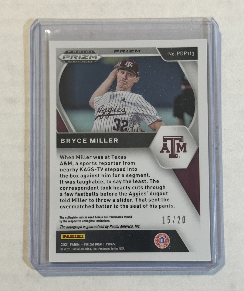 2021 PANINI PRIZM DRAFT BRYCE MILLER #15/20 GOLD PRIZM AUTO RC TOUGH ...