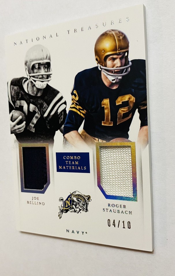 2015 National Treasures JOE BELLINO ROGER STAUBACH 4/10 Jersey Patch ...