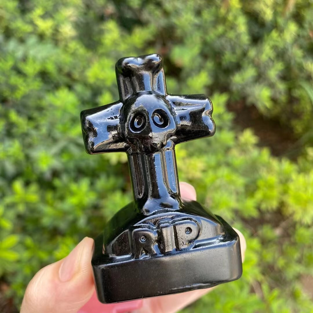 3" Natural obsidian Quartz hand carved crystal headstone reiki healing ...