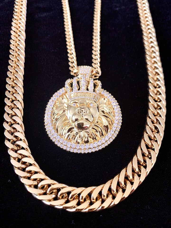 Solid 18K Gold Lab Diamonds LION KING Pendant Chain Necklace LIFETIME ...