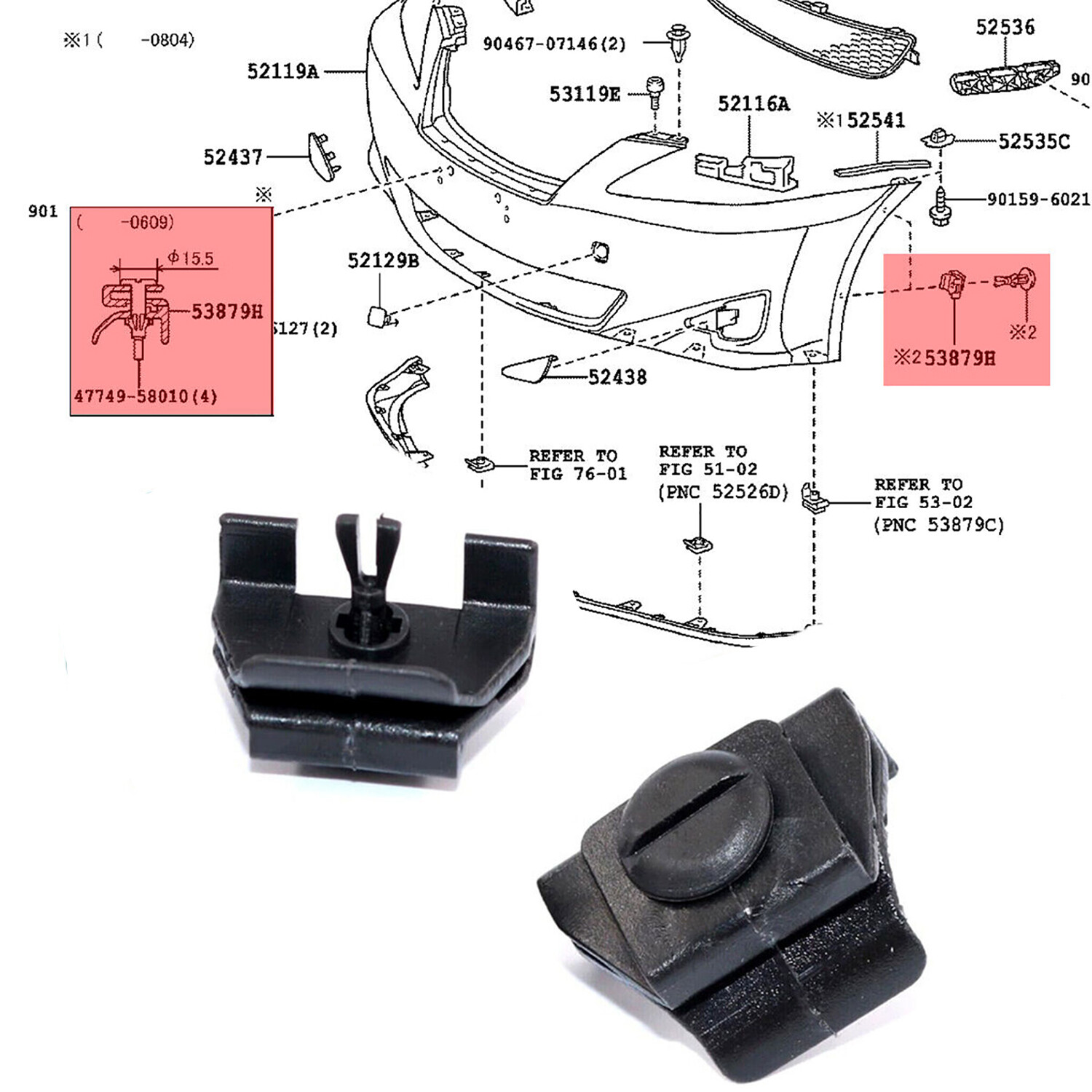 53879-58010 10 Pcs Front Fender & Bumper Cover Clip + Pin For Lexus For ...