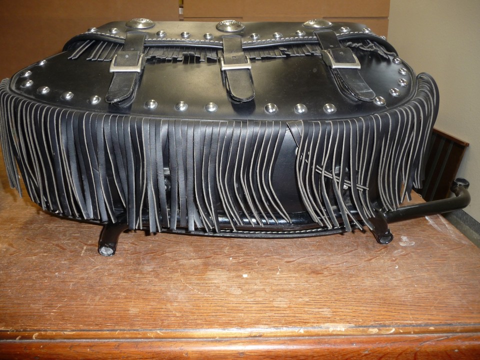 Indian Gilroy 2003 Chief OEM black saddlebags with fringe complete w ...
