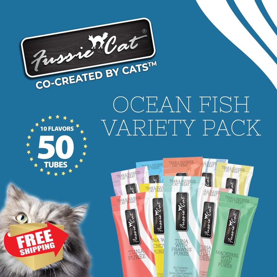 Fussie Cat Ocean Fish Cat Treats 50 Tubes Variety Pack | eBay