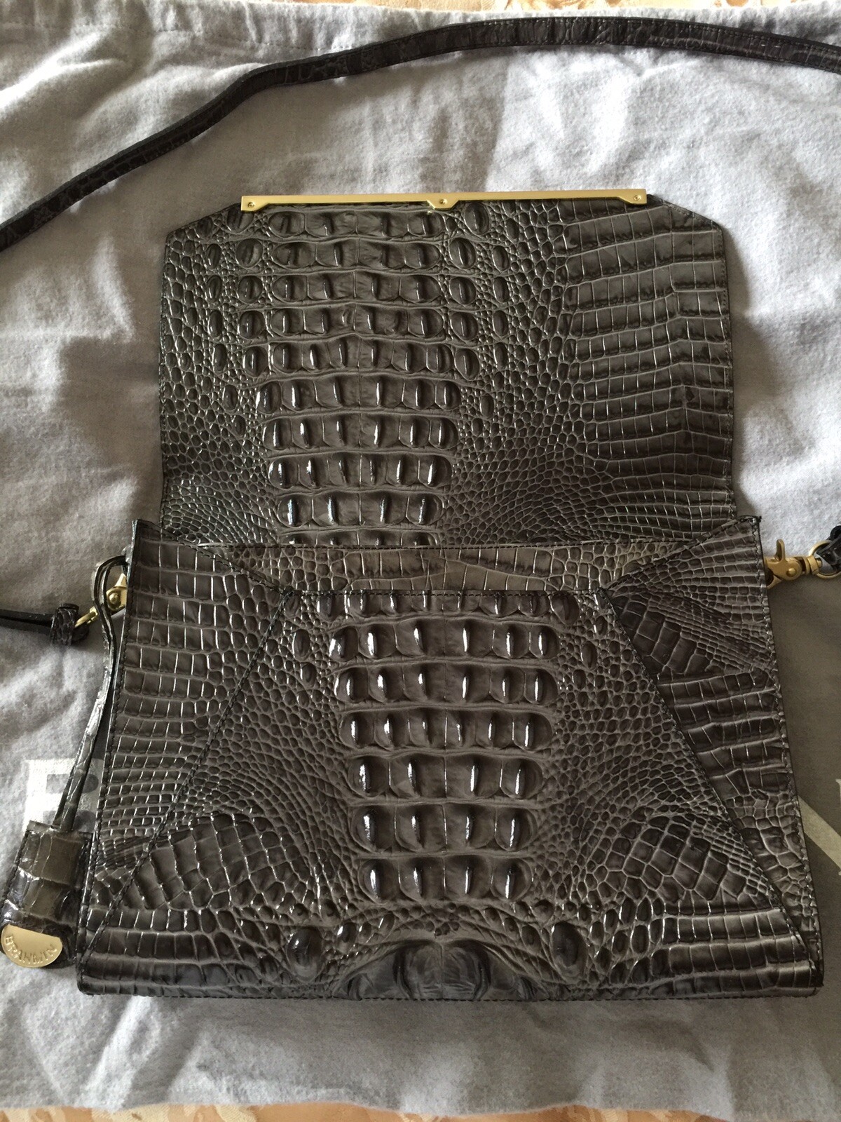 Brahmin Tablet Flap Caviar (Gray) Melbourne Croc Embo… - Gem