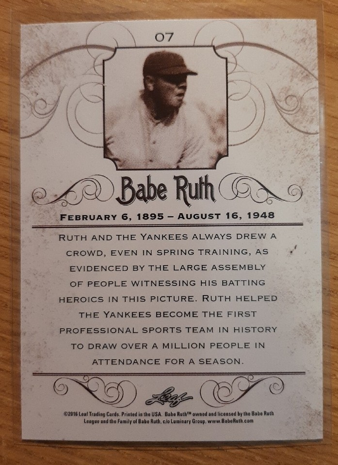 2016 LEAF BABE RUTH COLLECTION #7 RED SOX YANKEES BRAVES | eBay
