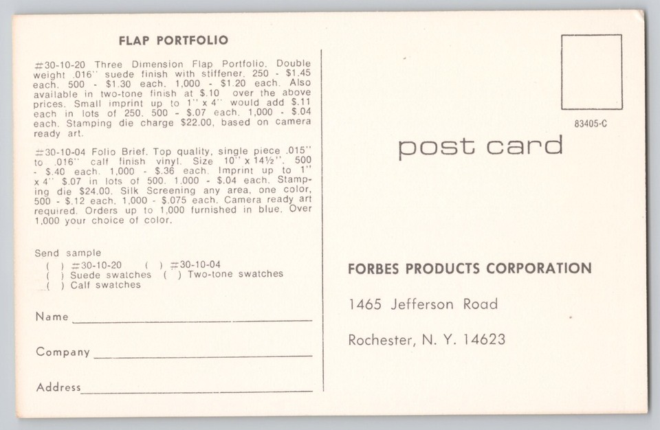 Forbes Products Corporation Advertisement Postcard Flap Portfolios ...