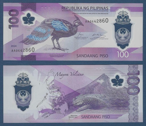 2024 Philippines 100 Peso New Polymer Palawan Peacock w/ Prefix "AA ...