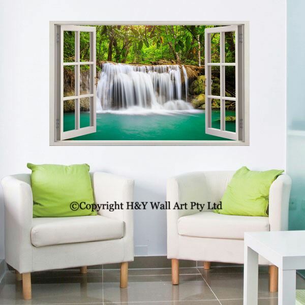 Rainforest Waterfall 3D Window View Wall Stickers Art Mural Decor Vinyl ...