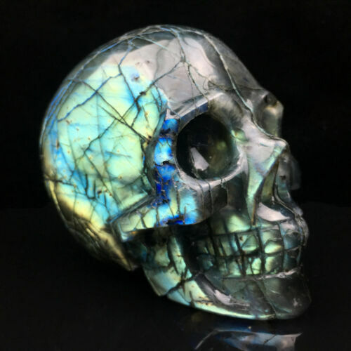 2.0“ Natural Labradorite Quartz SKull Crystal Spectrolite hand Carved ...
