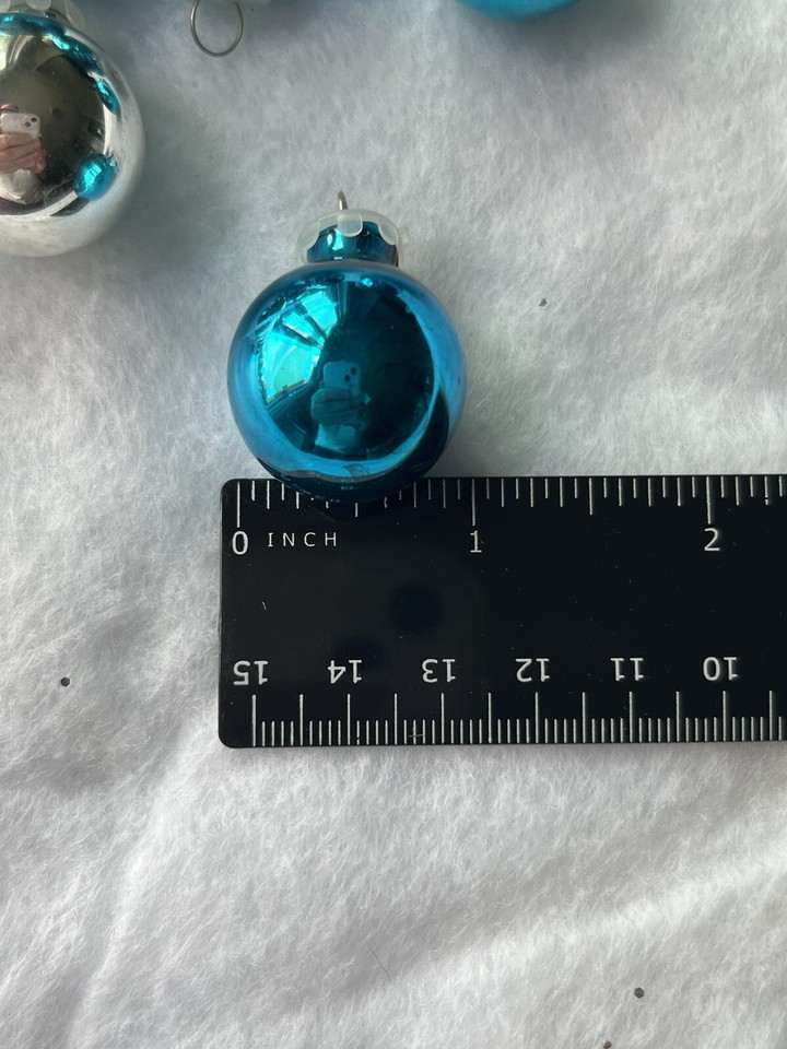 10 Vtg Mercury Glass Mini Bulb Christmas Ornaments Silver Blue Plastic ...