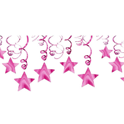 BRIGHT PINK SHOOTING STAR SWIRL DECORATIONS (30) ~ Birthday Party ...