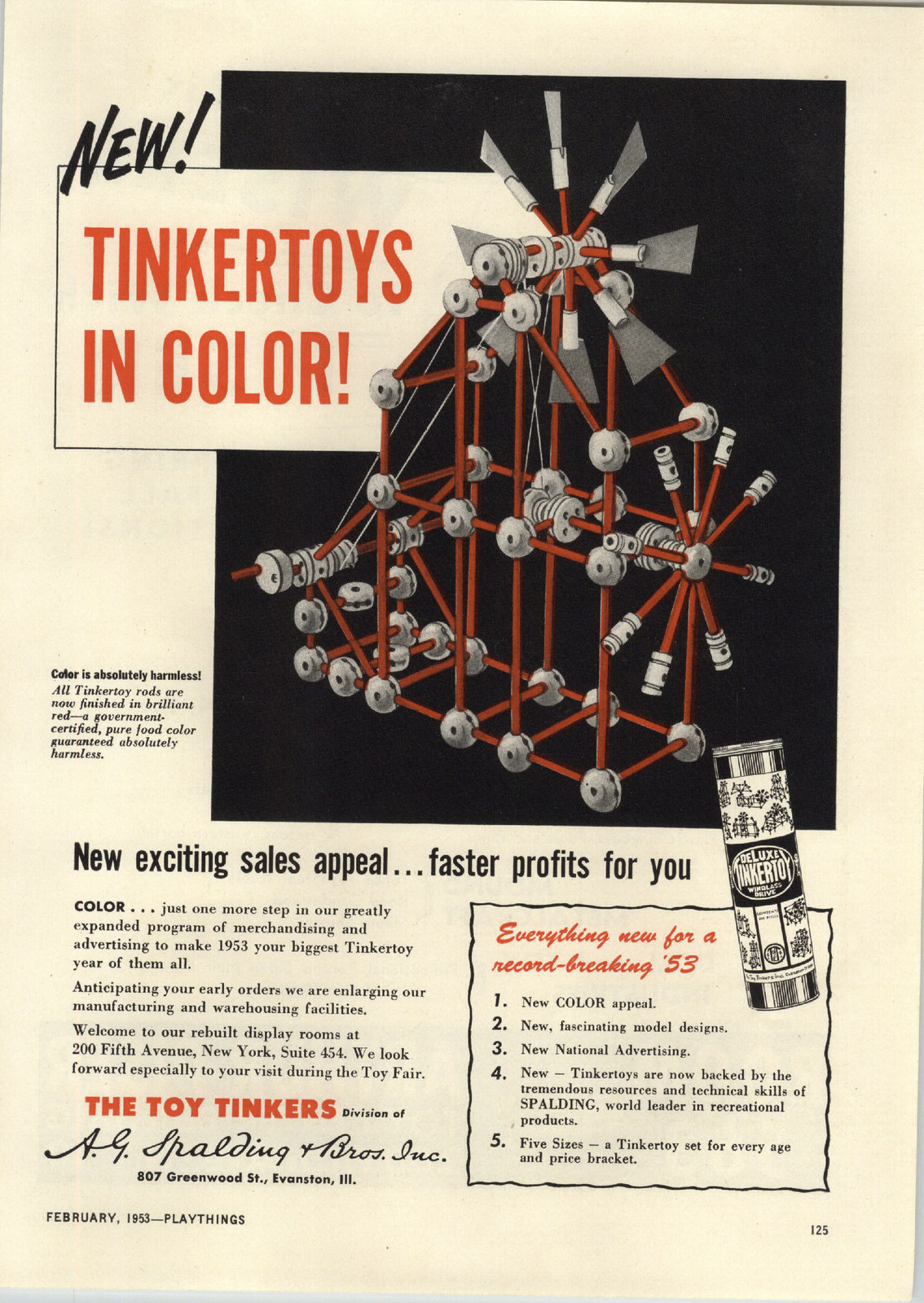 1953 PAPER AD Spalding Tinkertoy Toy Tinkers Deluxe Sets Windlass Drive ...