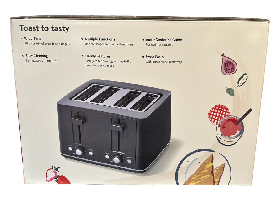 Figmint 4-Slice Wide Slot Toaster with Auto Shut-Off & High Lift Lever ...