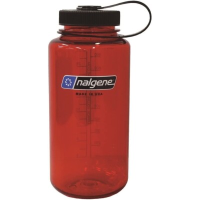Nalgene Sustain 32oz Wide Mouth Bottle (Red with Black Cap) Recycled ...