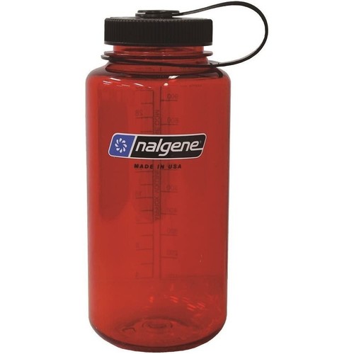 Nalgene Sustain 32oz Wide Mouth Bottle (Red with Black Cap) Recycled ...