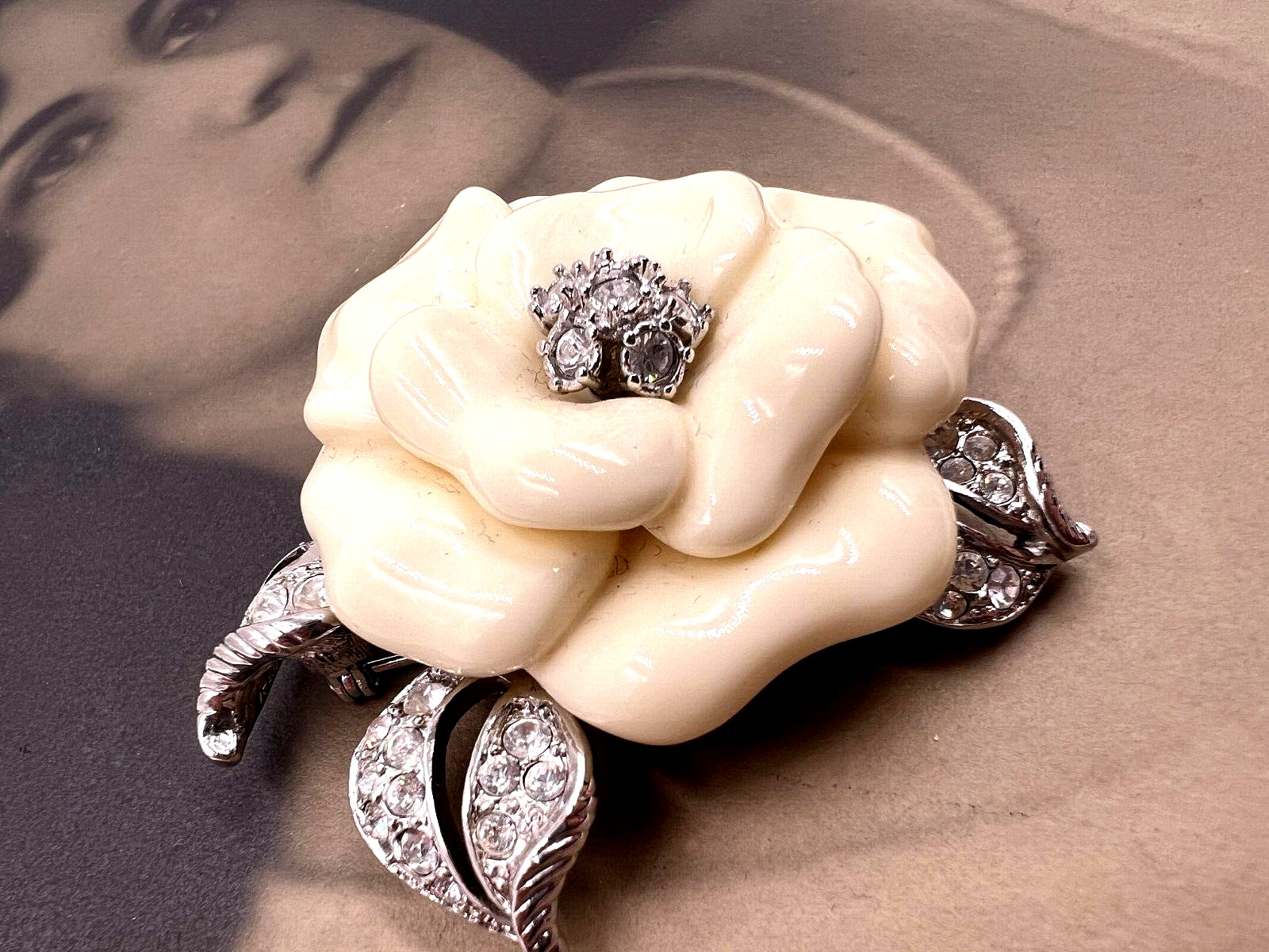Nolan Miller Signed Pave White Rhinestone 3D Petals G… - Gem