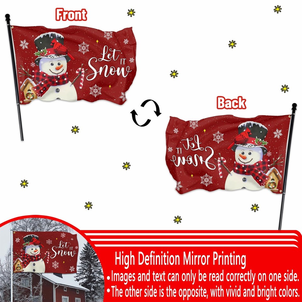 Christmas Flags 3x5 Outdoor Double Sided Let It Snow Flag Snowman ...