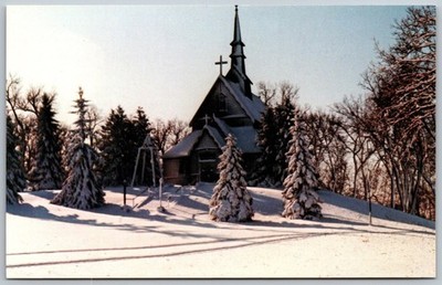 Postcard Spicer Minnesota MN Snowy Chapel Pine Trees Winter 1940s ...