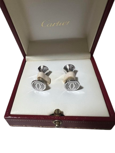 Cartier 2C logo cufflinks silver 925 cuffs formal accessories width ...
