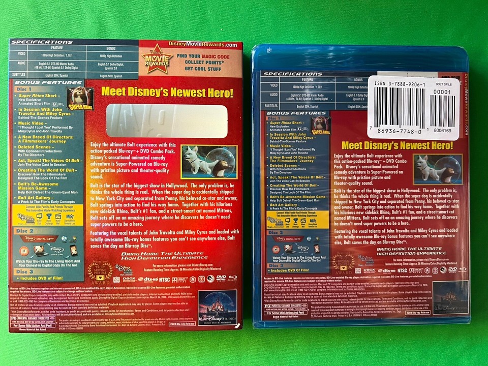 Disney Bolt Blu-ray Disc + DVD + Digital Copy ‘09 NEW Factory Sealed w ...