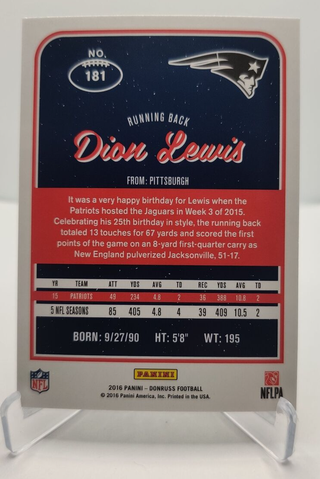 2016 Donruss Football card #181 Dion Lewis New England Patriots | eBay