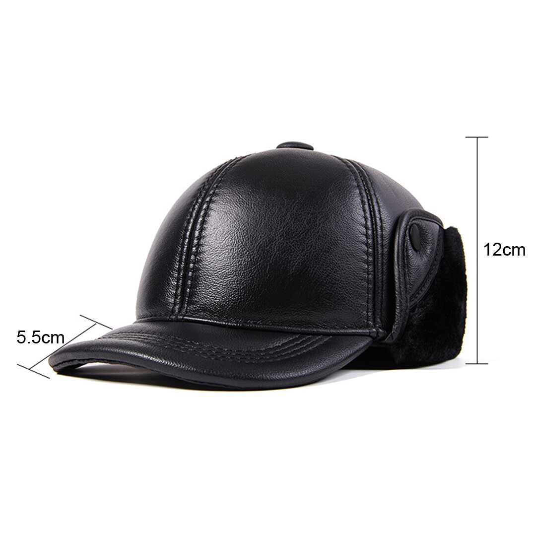 100% Genuine Leather Bomber Trapper Baseball Cap Ushanka Hunting Ear ...