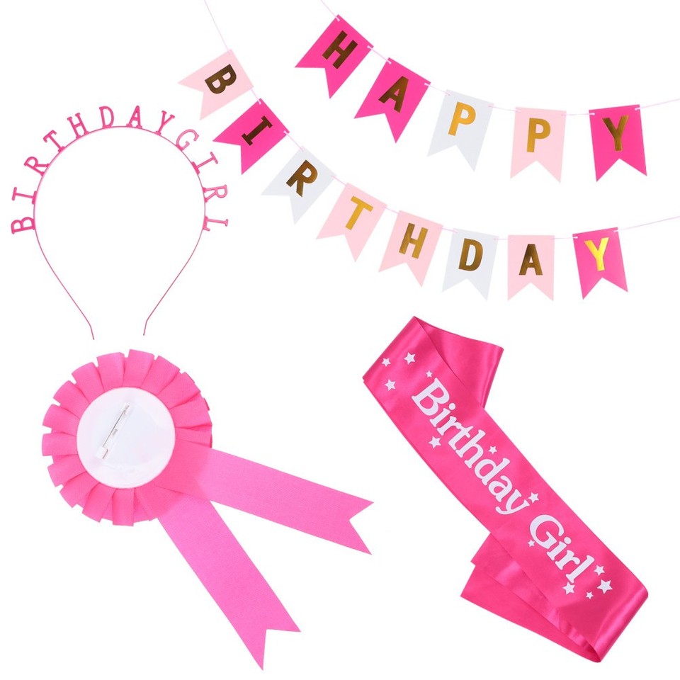 Birthday Party Accessory Set with Headband Sash Badge and Banner ...