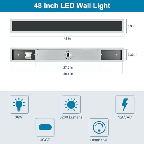 48IN Modern Outdoor LED Long Wall Light Fixture Exterior Wall Sconce 48 ...