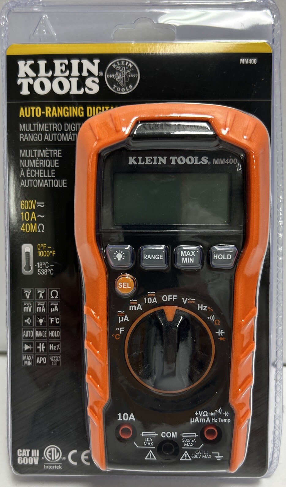 Klein Tools MM400 600V Digital Multimeter 10A 40M AUTO RACING NEW ...