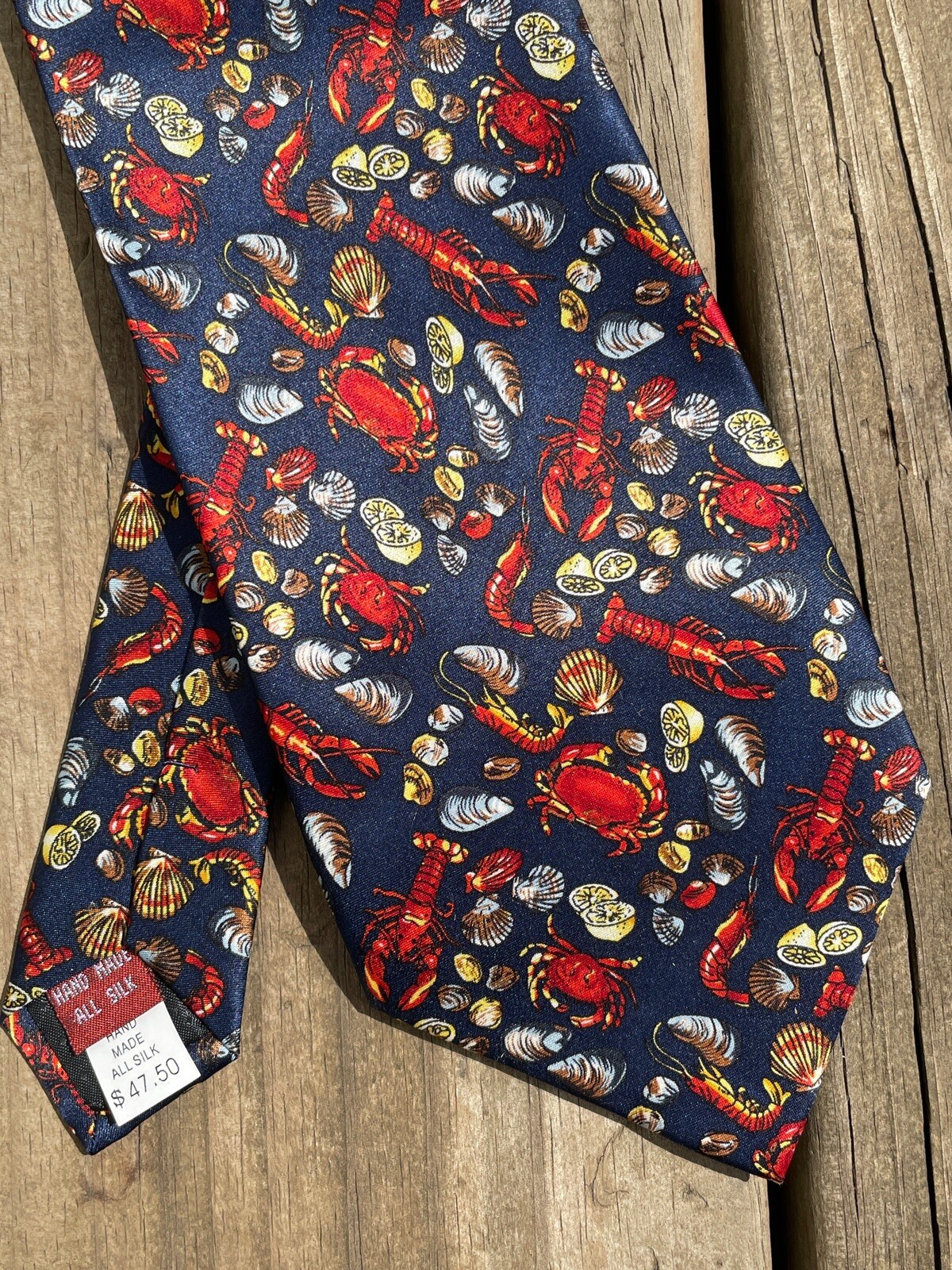 Museum Artifacts Lobster Crab Clams Seafood 100% Silk… - Gem