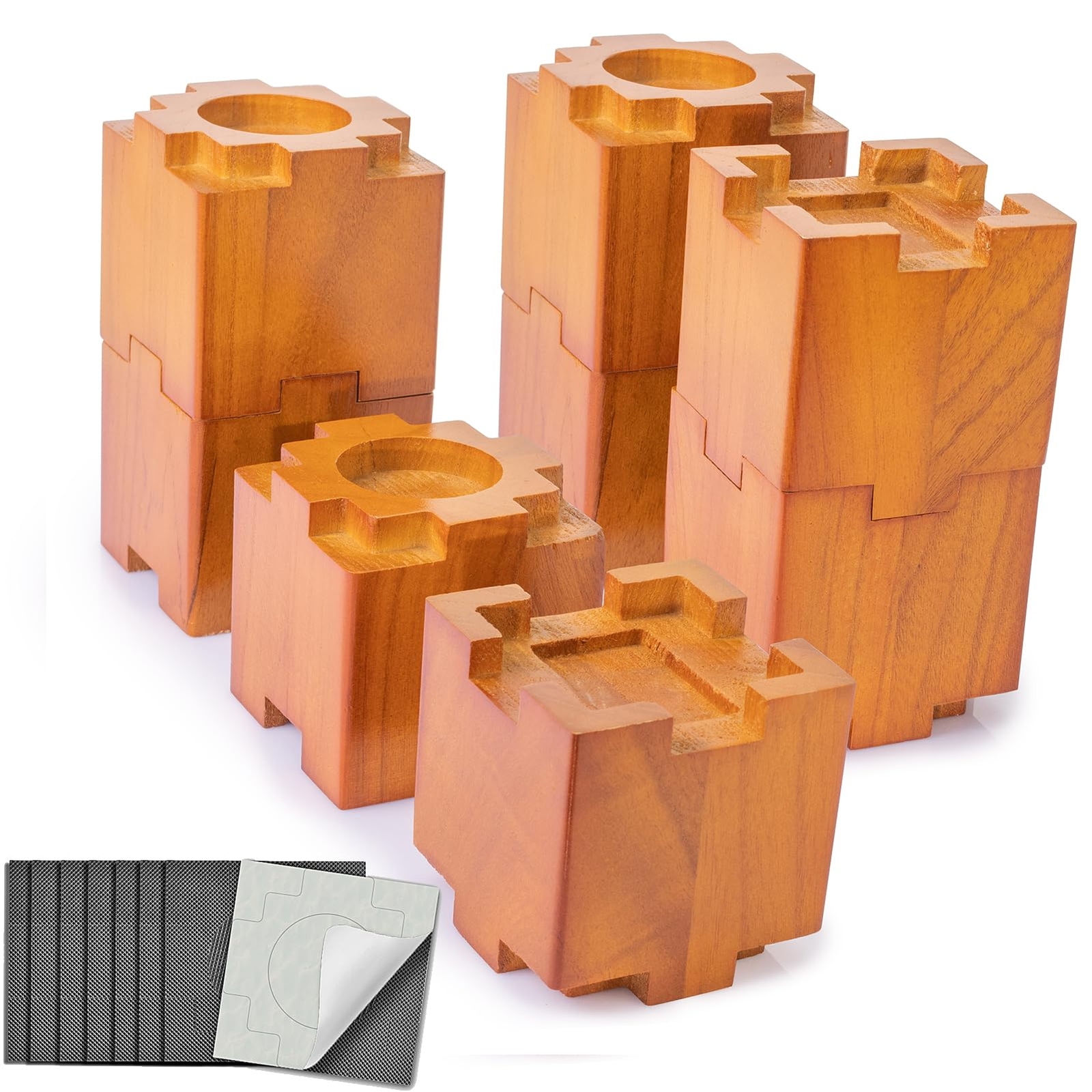 Wood Bed Risers with Non-Slip Rubber Pad Stackable Furniture Risers ...