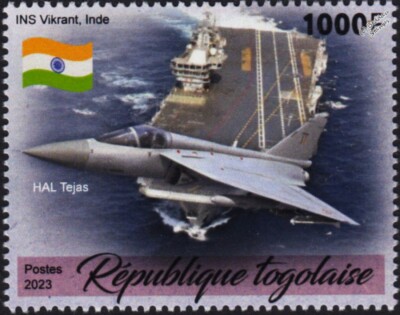 INS VIKRANT India Aircraft Carrier Warship & HAL TEJAS Stamp (2023 Togo ...
