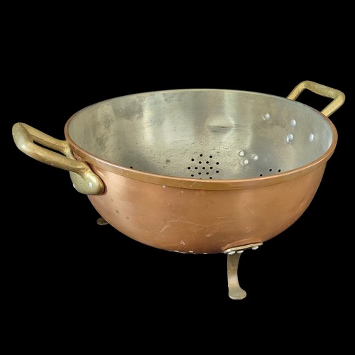 Copper Footed Colander Strainer w/ Brass Handles Vintage Handles Marked ...