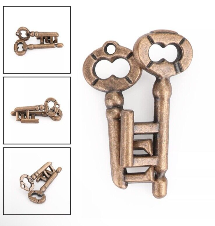Vintage Alloy Cast Puzzle Box Metal Lock Toys IQ Mind Brain Teaser Game ...