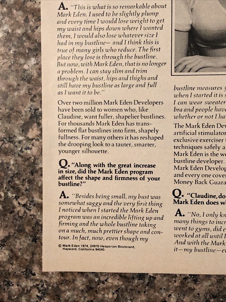 1974 Mark Eden Bustline Developer PRINT AD Claudine Warren Big Breasts ...