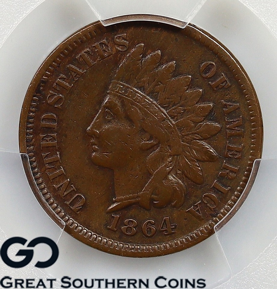 1864-L Indian Head Cent Penny PCGS XF 40 ** L On Ribbon, Scarcer ...