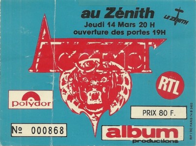 RARE / TICKET BILLET DE CONCERT - ACCEPT : LIVE A PARIS ( FRANCE ) 1985 ...
