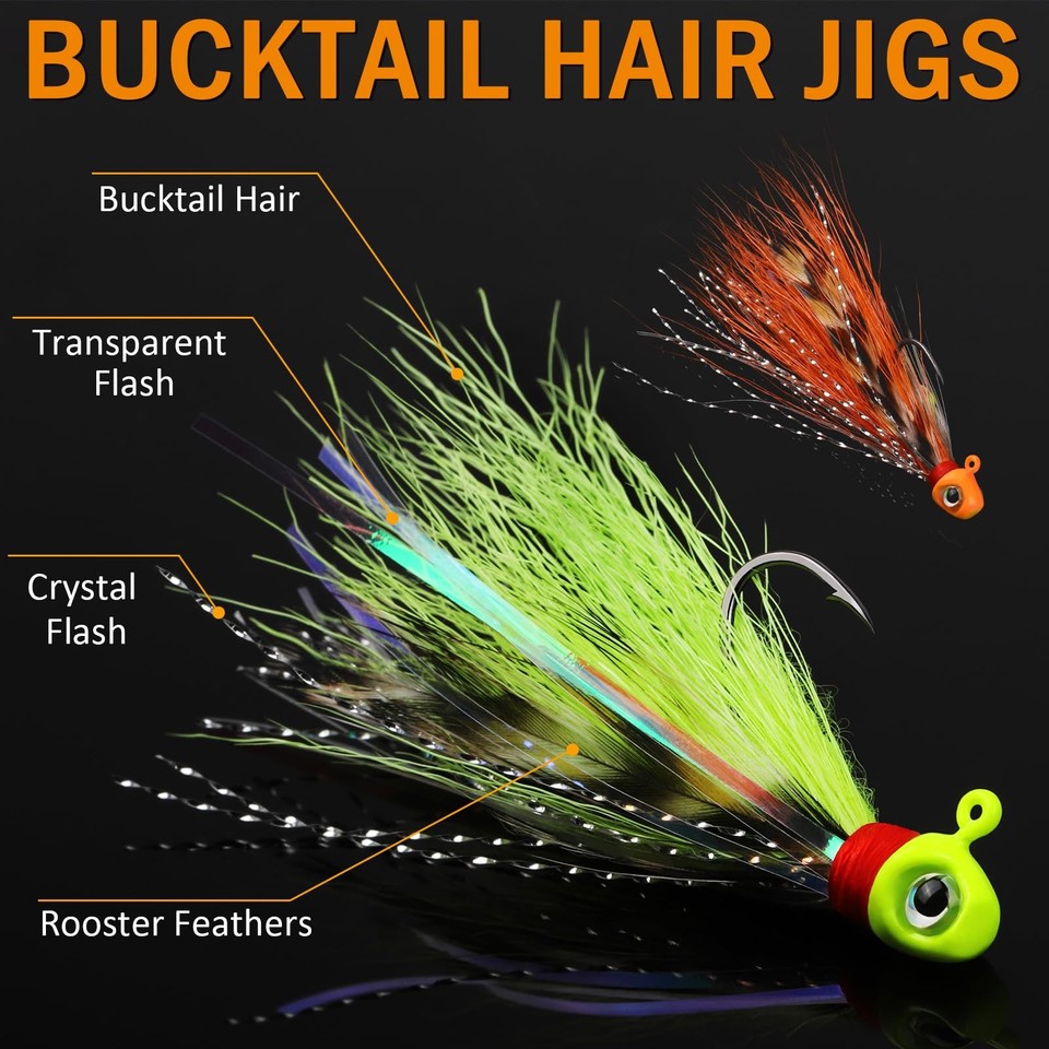 Crappie Jigs, 40pcs Hand-Tied Hair Jigs 10 Colors Fishing Jigs 1/16oz ...