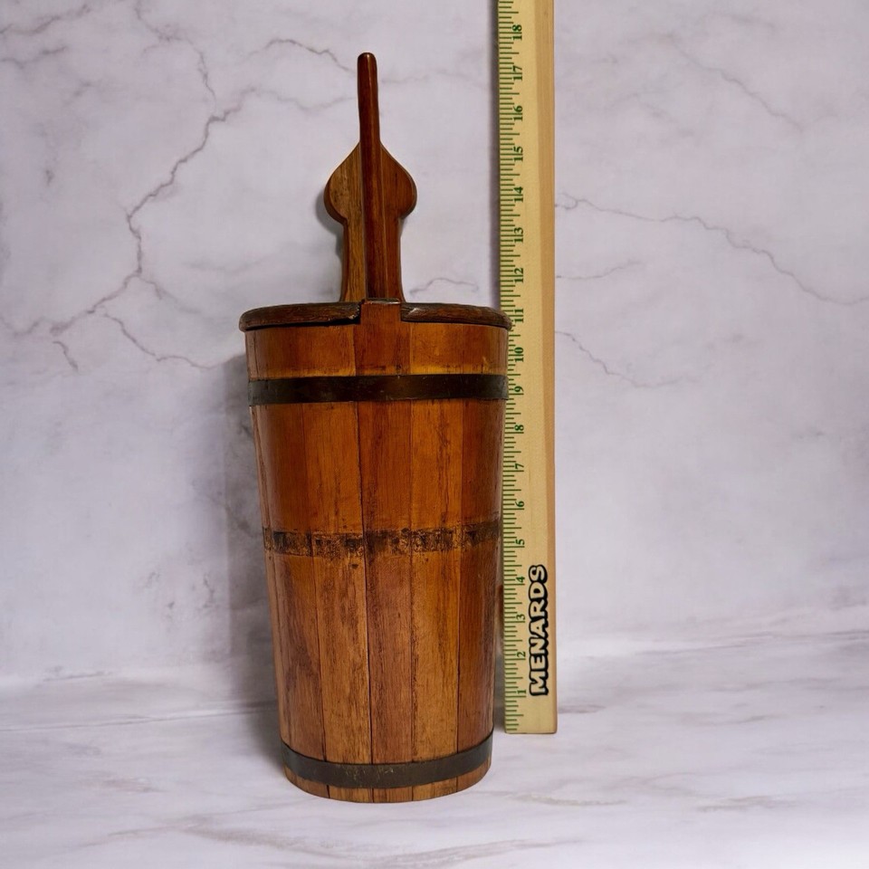 Wood Antique Barrel Butter Churn w/ Wood Dasher & Lid, Iron Banded ...