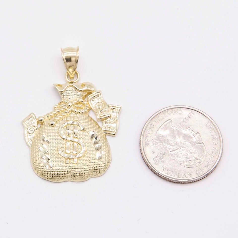 Diamond-Cut Money Bag Luck Pendant Real 10K Yellow Gold All Sizes | eBay