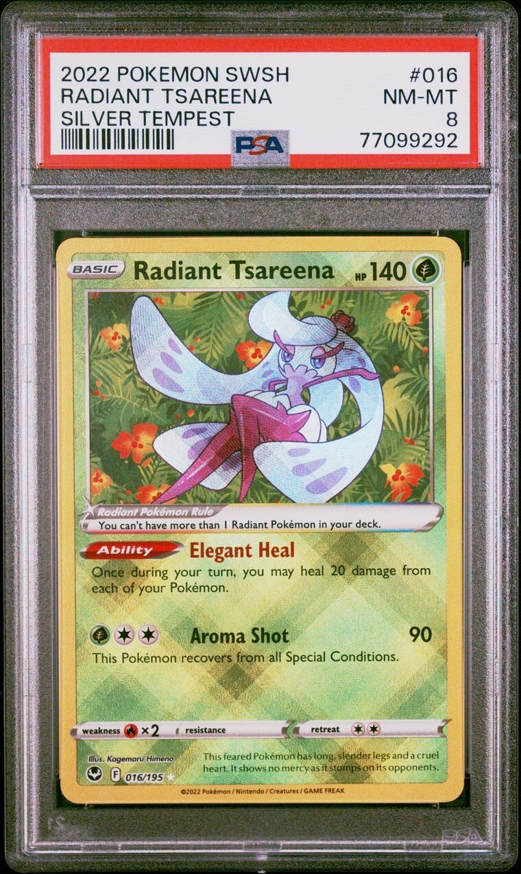 PSA 8 NM-MT Radiant Tsareena 016/195 SWSH Silver Tempest Shiny Holo ...