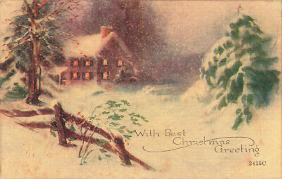 Postcard Best Christmas Greetings Snow Home Holidays posted Newark NY ...