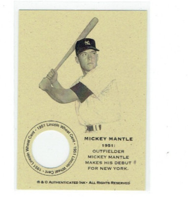 AUTHENTICATED INK APPROVED MICKEY MANTLE PENNY NO COIN CARD 1951 SEE ...