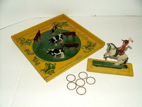 #1930s LITHOGRAPHED TIN 8" LASSO RING TOSS GAME LOT#163 | eBay