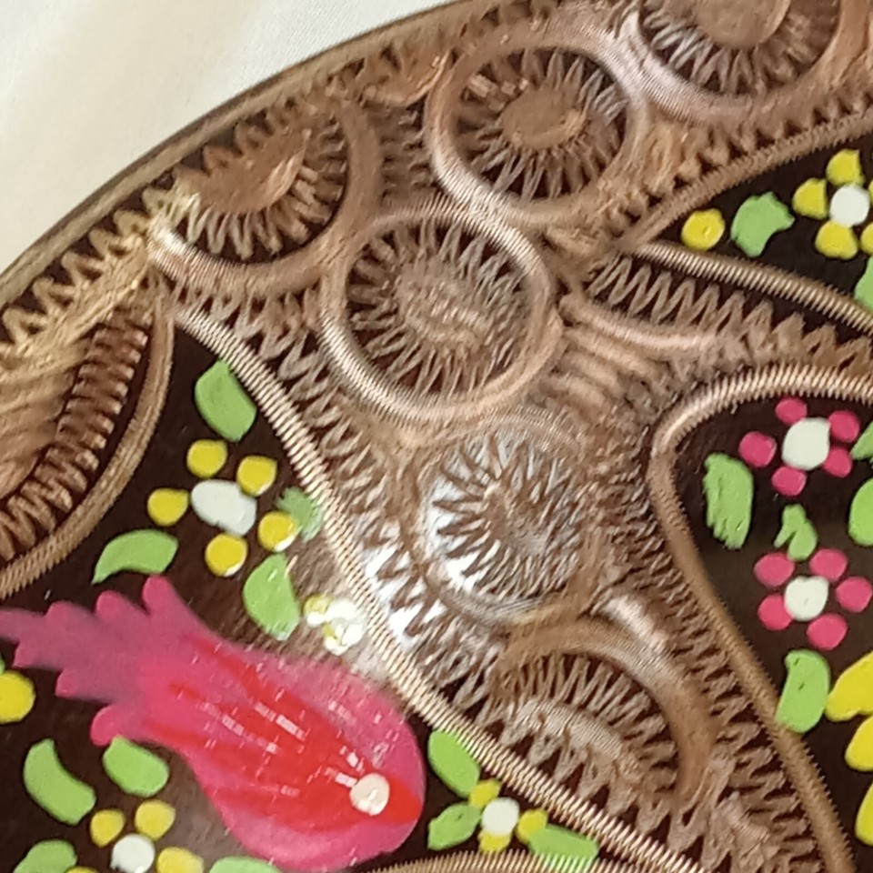 Vintage COPPER ETCHED & HAND PAINTED Decorative Wall Plate Floral Work ...